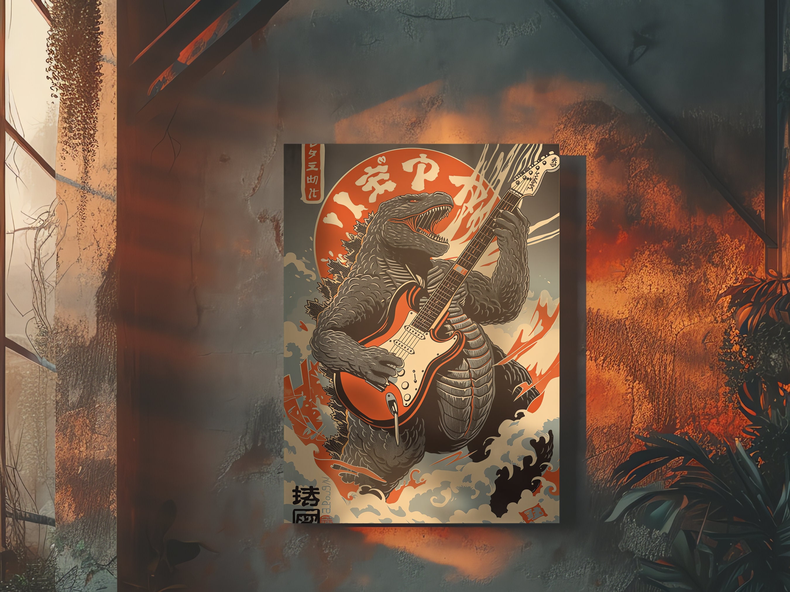 Godzilla Guitarist Funk Punk Rock Metal Canvas Art Print Movie Monster ...