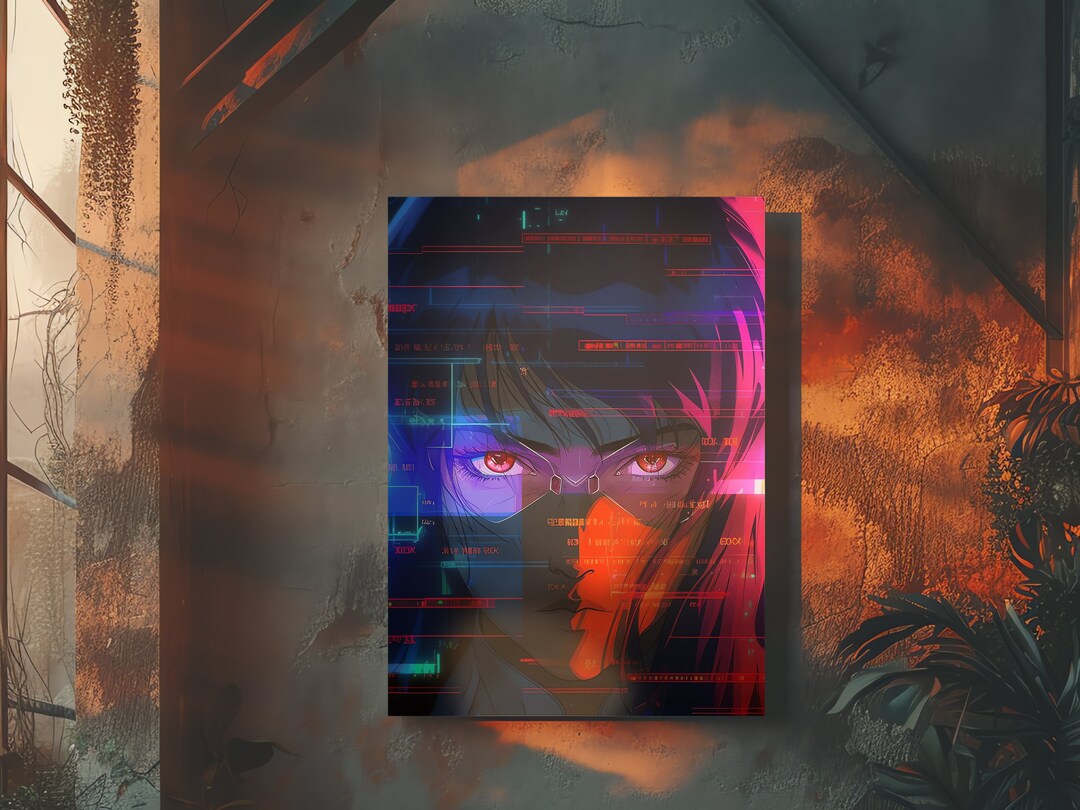 Cyberpunk Computer Screen Face Art Ghost in the Shell Style Canvas ...