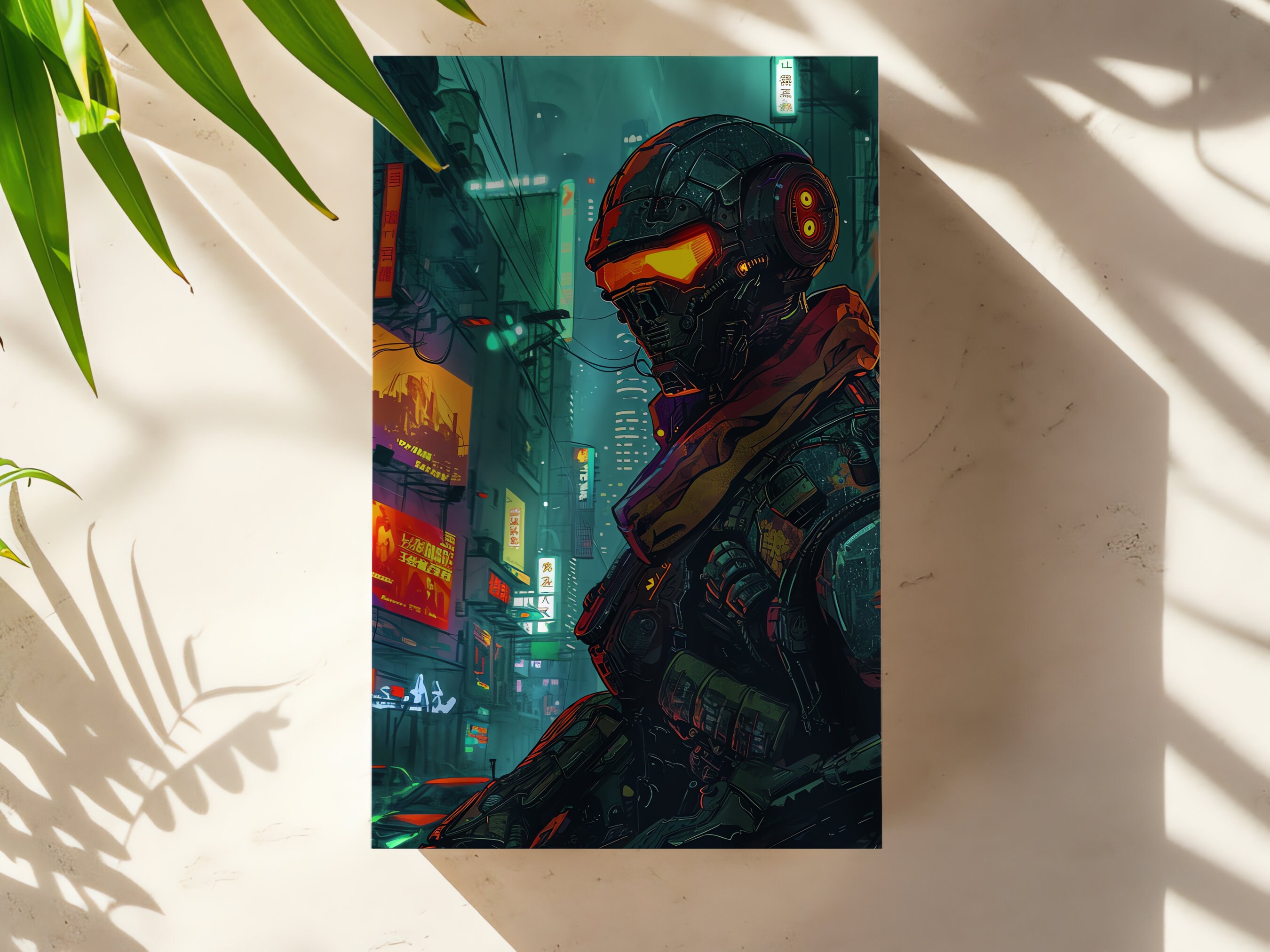 Cyberpunk Samurai Soldier Canvas Art Retrofuturism City Street Master ...