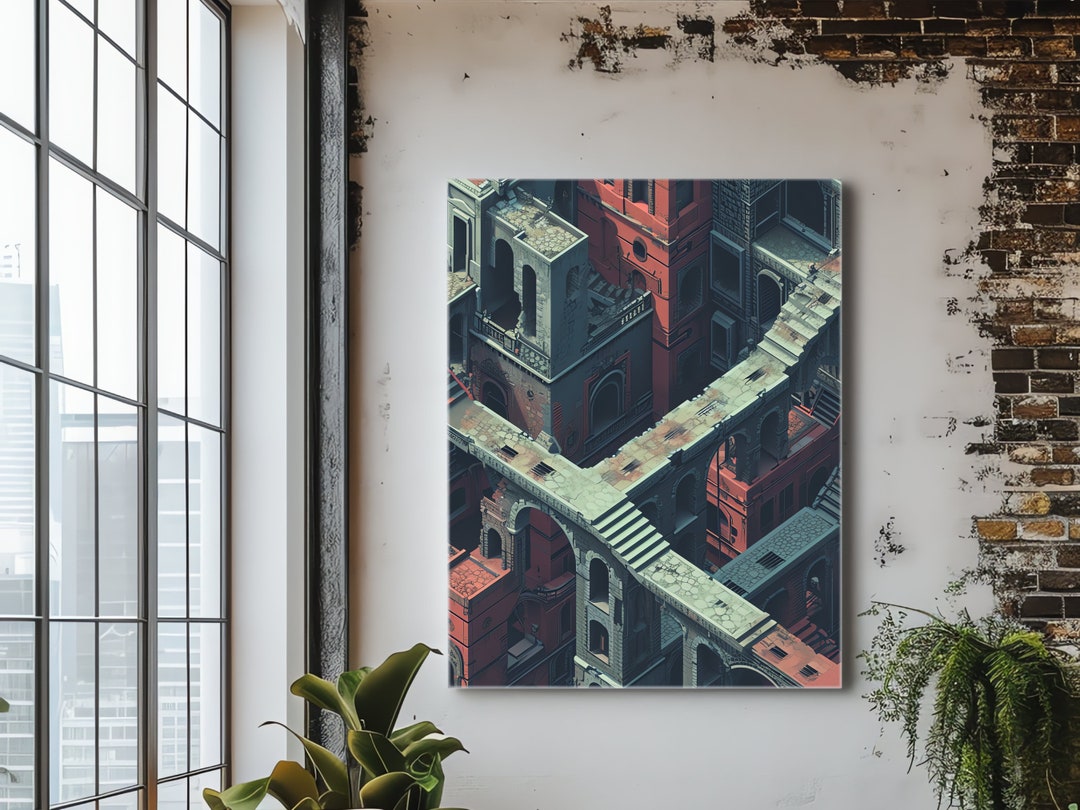 Isometric Palace Art Brick Building Canvas Escher-inspired Aerial View ...