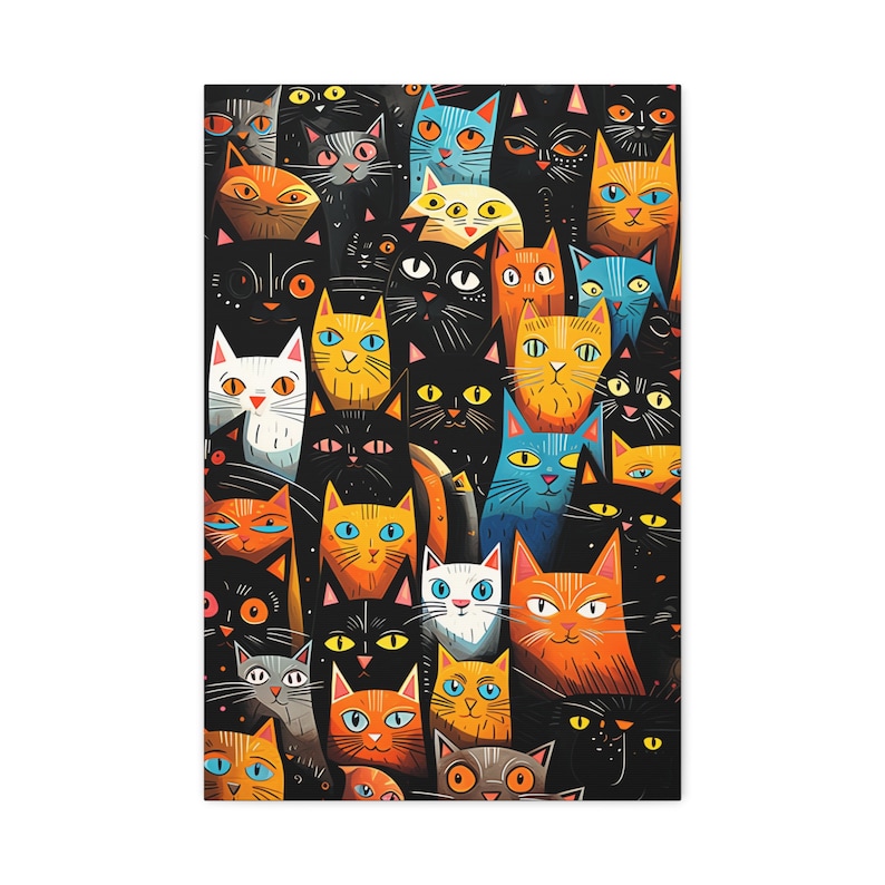Psychedelic Cats Party Canvas Vibrant Colors Storybook Illustration ...