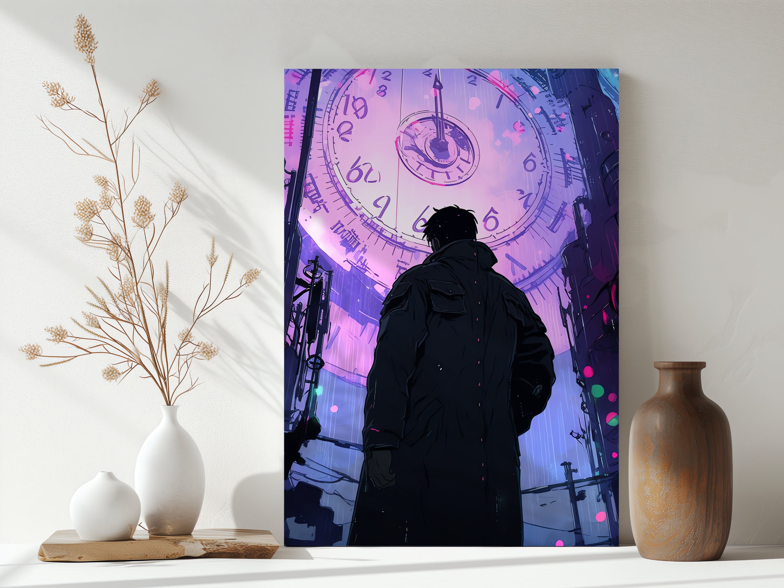 Oversized Clock Cyberpunk Canvas Art 9x4x2 Retrofuturism Cyberpunk ...