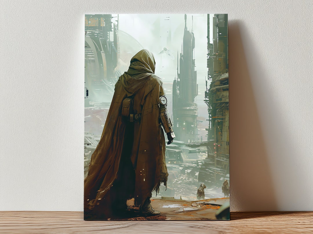 Futuristic Sci-fi City Retro Concept Art Canvas Hooded Figure Destiny ...