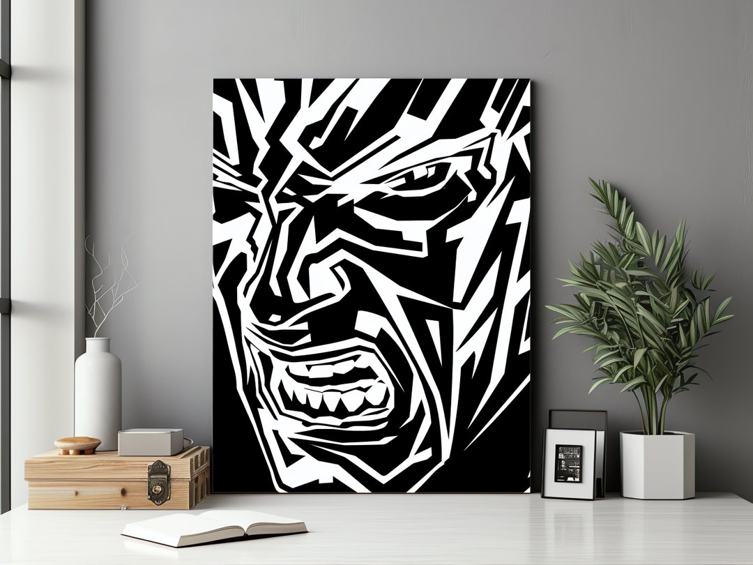 Monochrome Vector Art Canvas Detail-rich Furious Anime Expression Shock ...