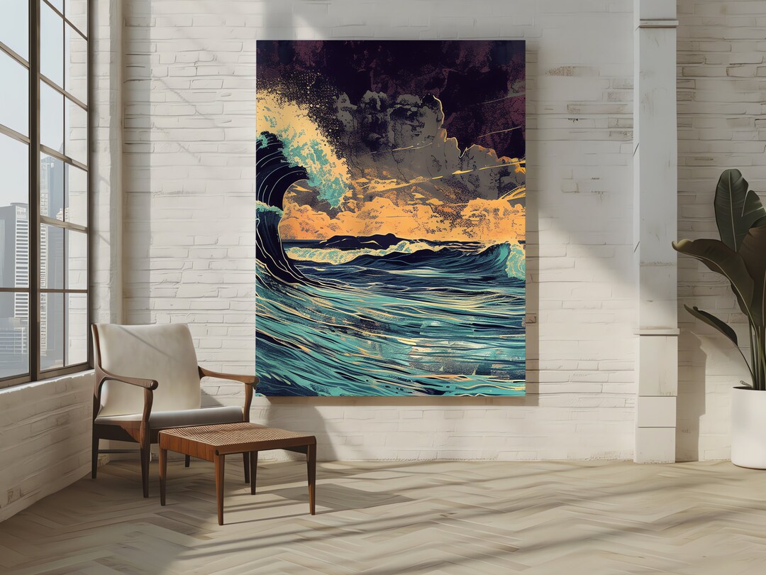 Psychedelic Ocean Wave Fractal Poster Vibrant Canvas Art Thunder ...