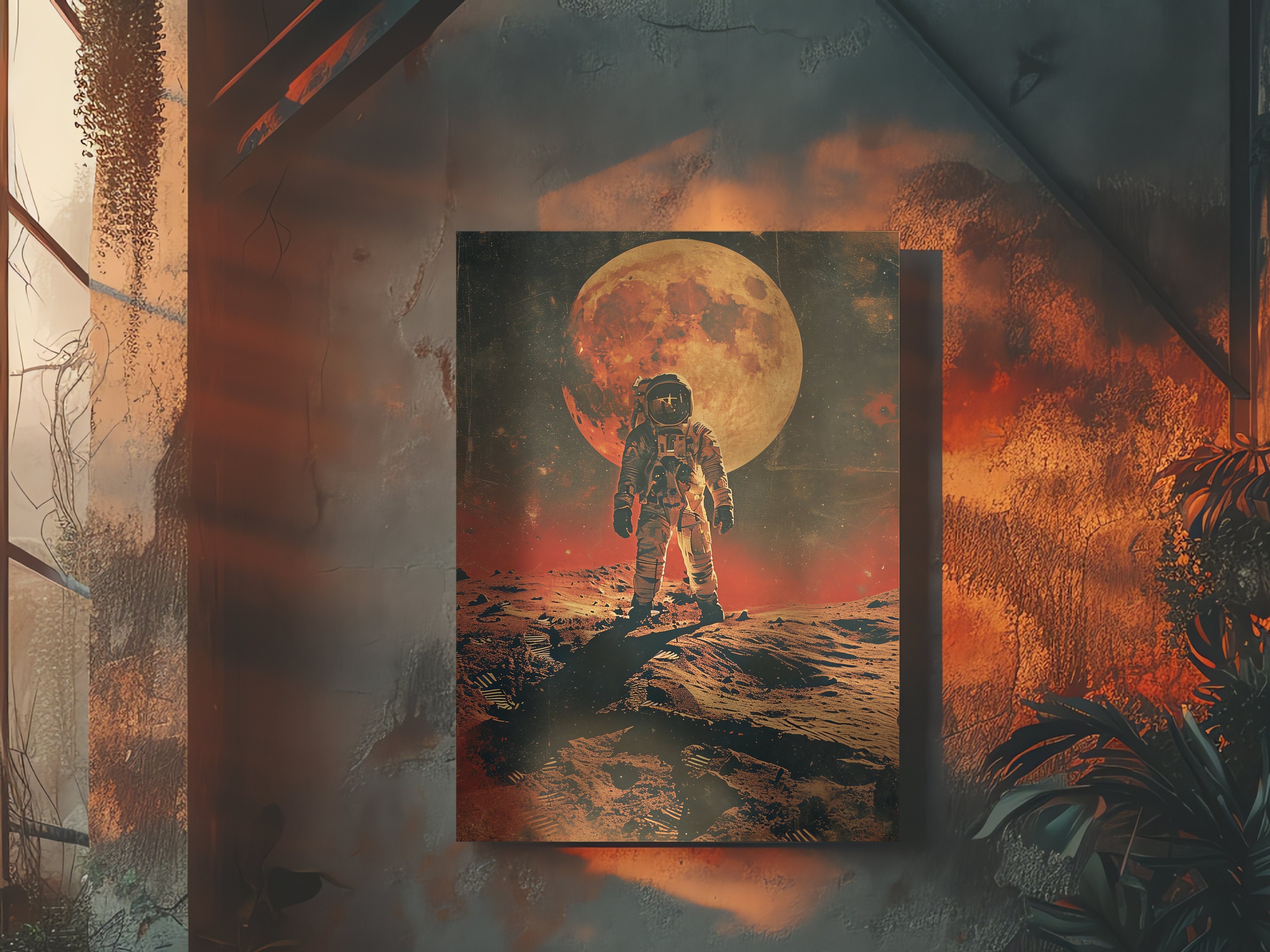 Astronaut Moon Poster Mars Invasion 2033 Art Mars One Mission Canvas ...