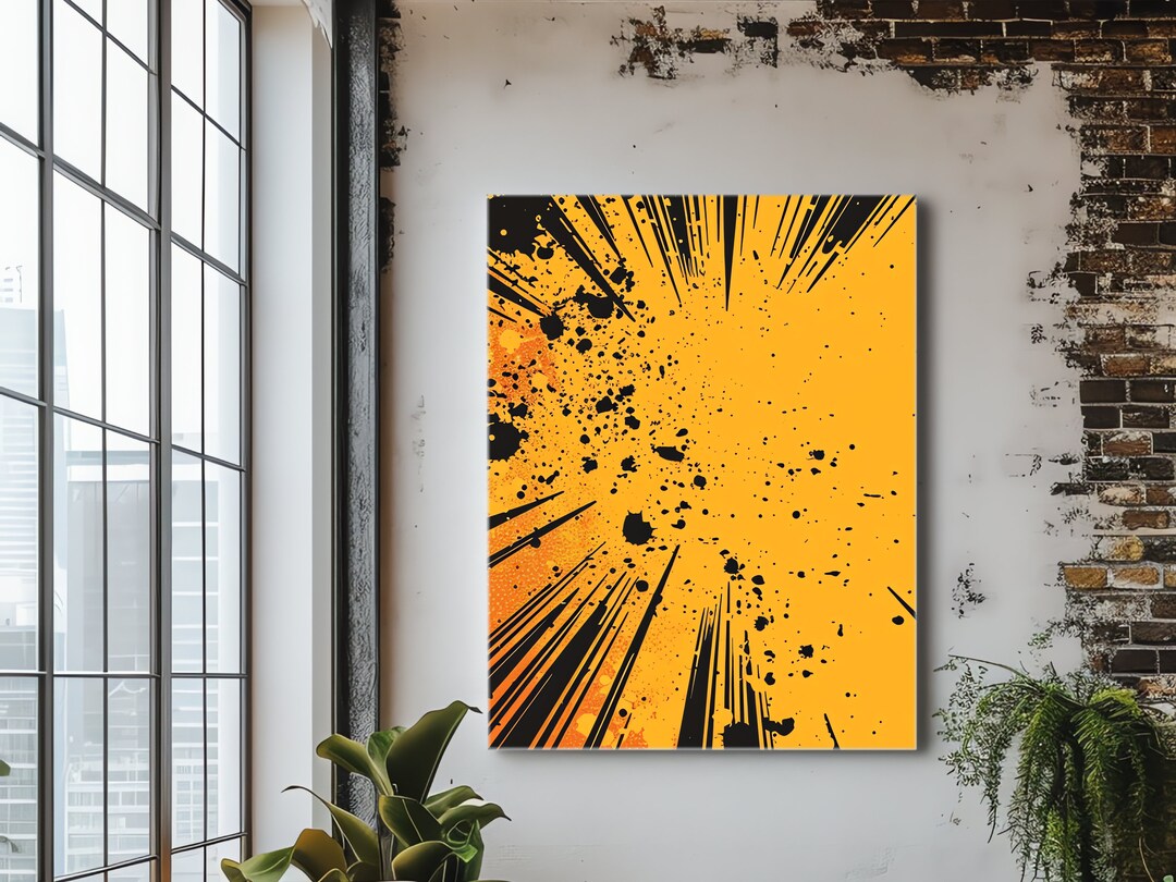 Yellow & Black Explosion Comic Book-inspired Canvas Action Painting ...