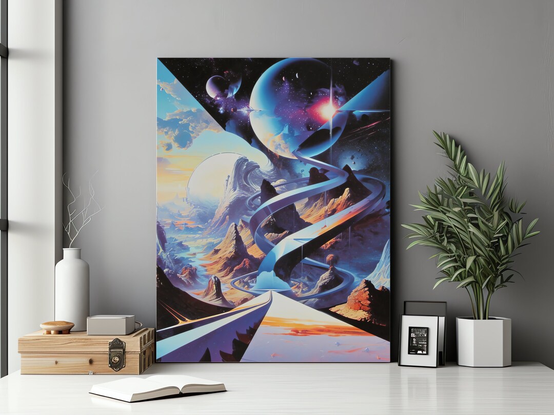 Vintage Space Station Art Retro Futurism Cosmic LSD Poster Planets in ...