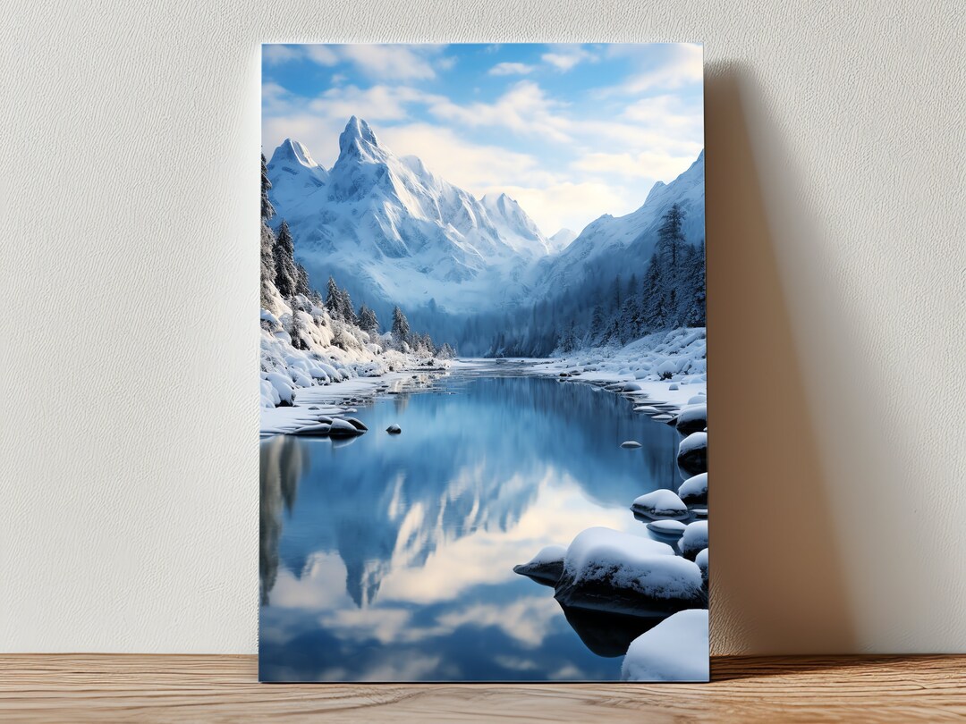 Snowy Mountain Lake Canvas Winter Landscape Art Award-winning Artist ...