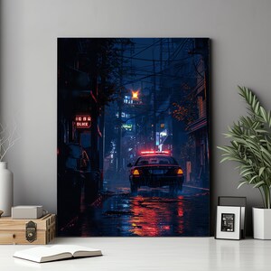 Cyberpunk Police Car Canvas Night City Street Art Photorealism Neo-noir ...