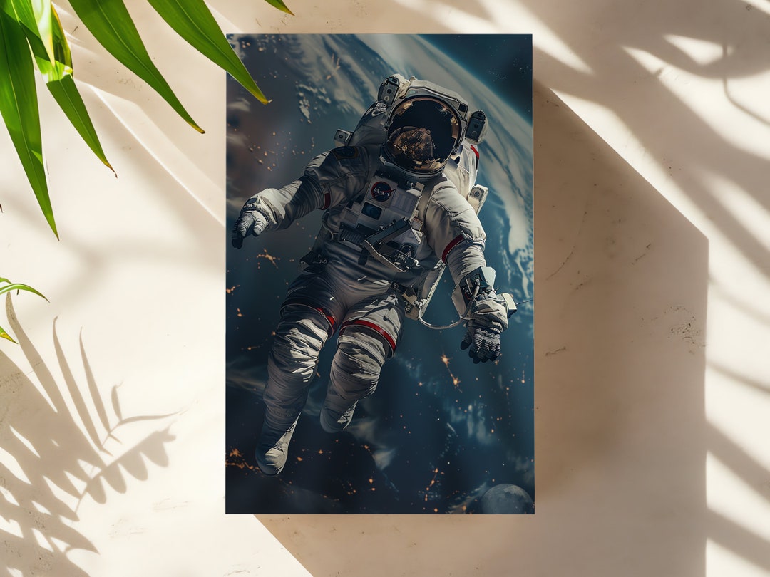 Astronaut Floating in Space Matte Painting Detailed Space Suit Art ...