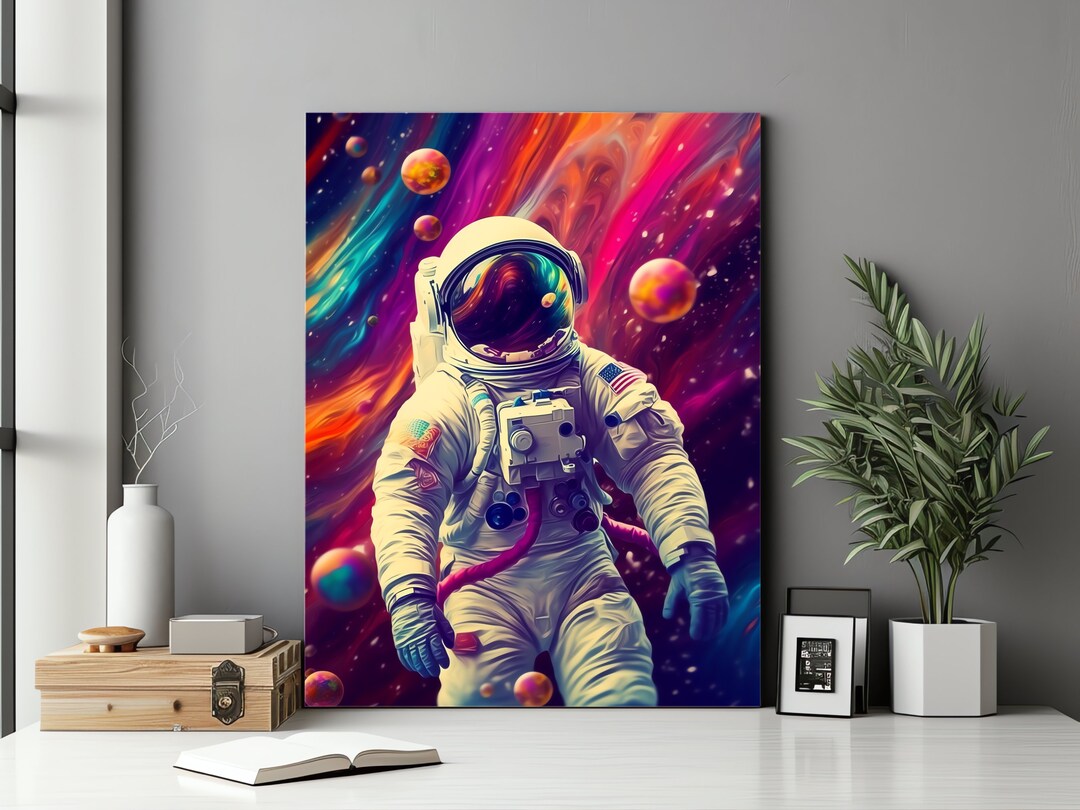Astronaut Floating in Space Art Canvas Digital Space Art Cosmic Planets ...