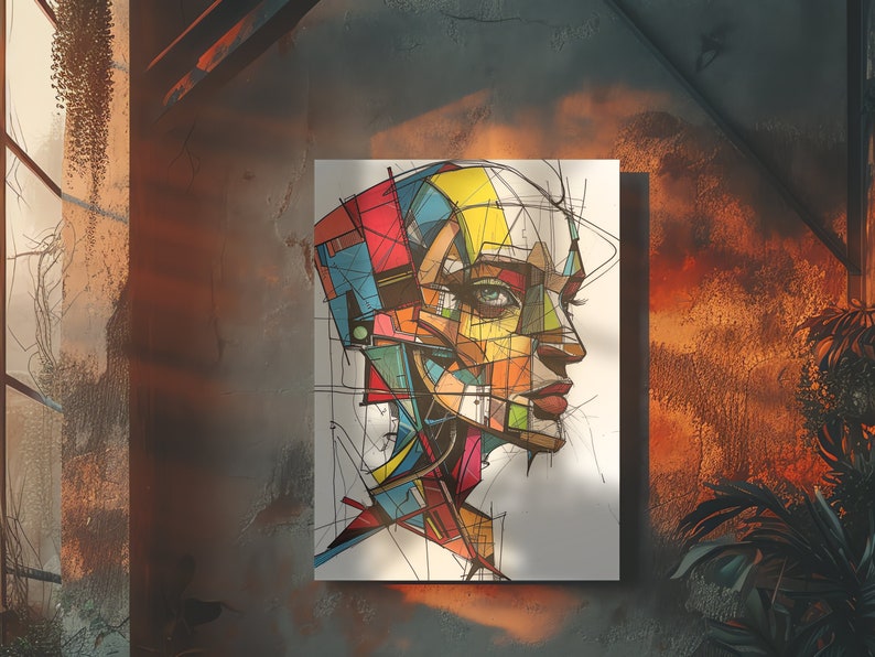 Cubist Geometric Portrait Canvas Analytical Artwork Detailed Facial ...