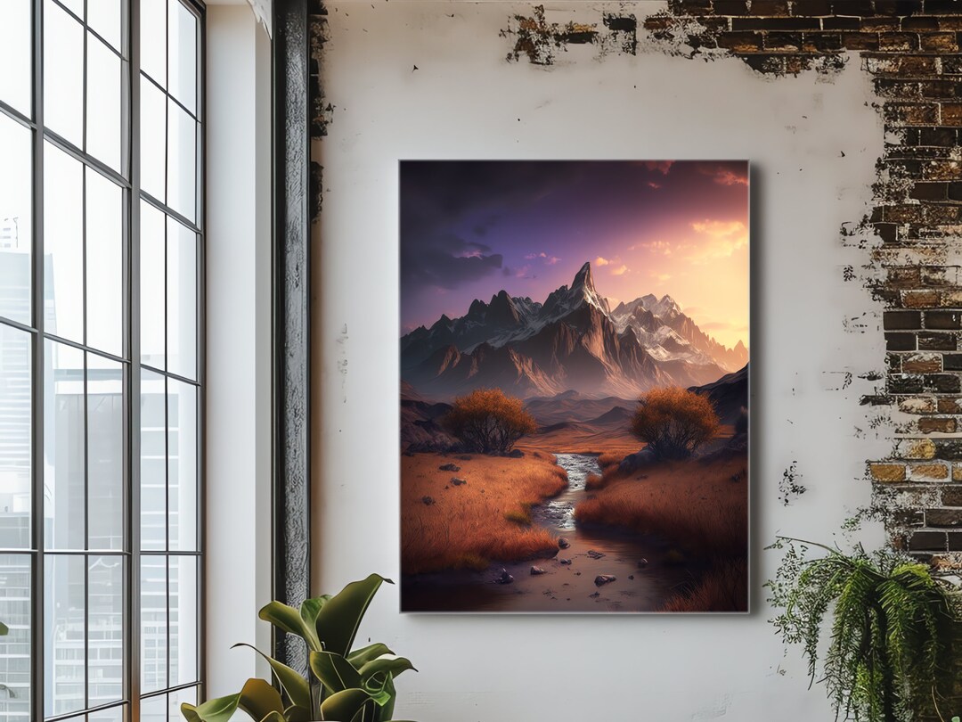 Fantasy Mountain Stream Art Matte Canvas Painting Scenic Artwork 3D ...