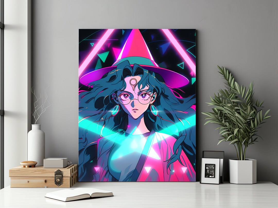 Neon Triangle Portrait 80s Anime Style Canvas OVA Inspired Space Art ...