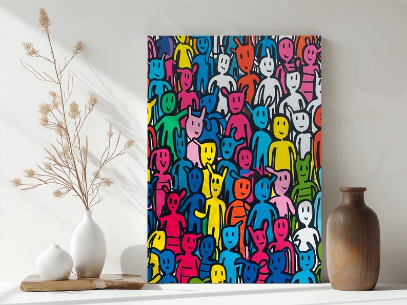 Vibrant Human Figures Pop Art Canvas Colorful Figurativism Style Street ...