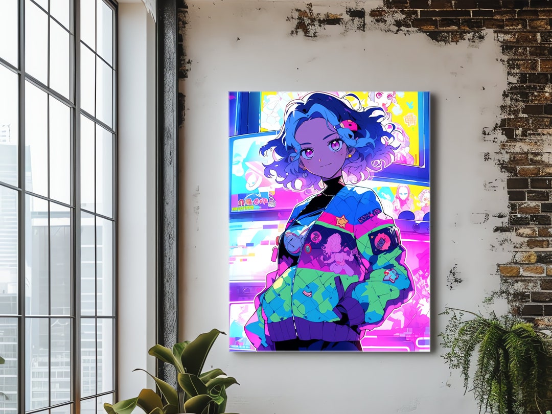 Cyberpunk Anime Girl Neon Lights Canvas Art Cgsociety Retro Aesthetic ...