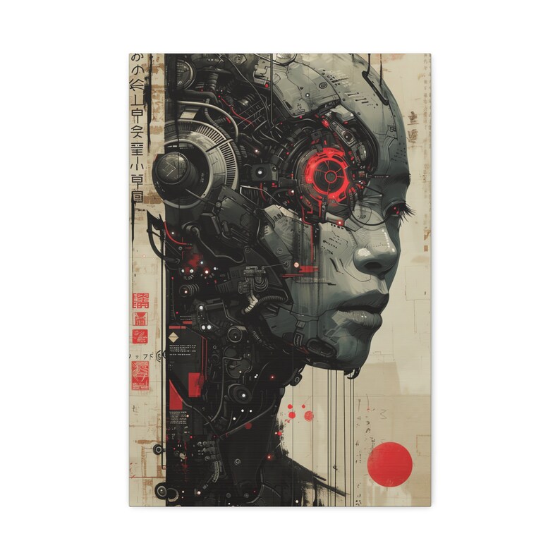Cyberpunk Robot Head Canvas Art Detailed Cyborg Portrait Analytical Art ...
