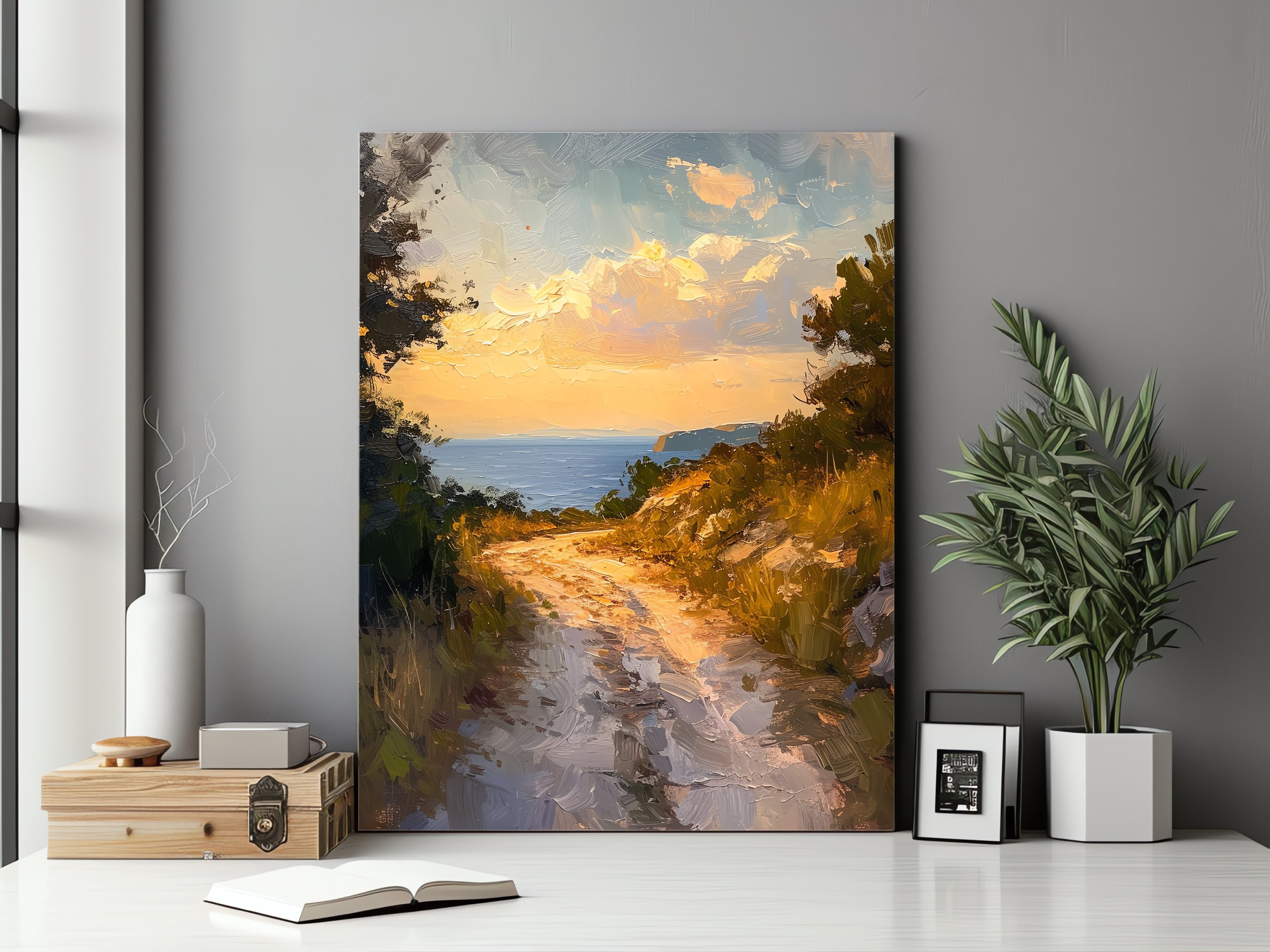 Oceanic Influence on Rustic Path Canvas Art Plein Air Technique Impressionistic Brushwork ...