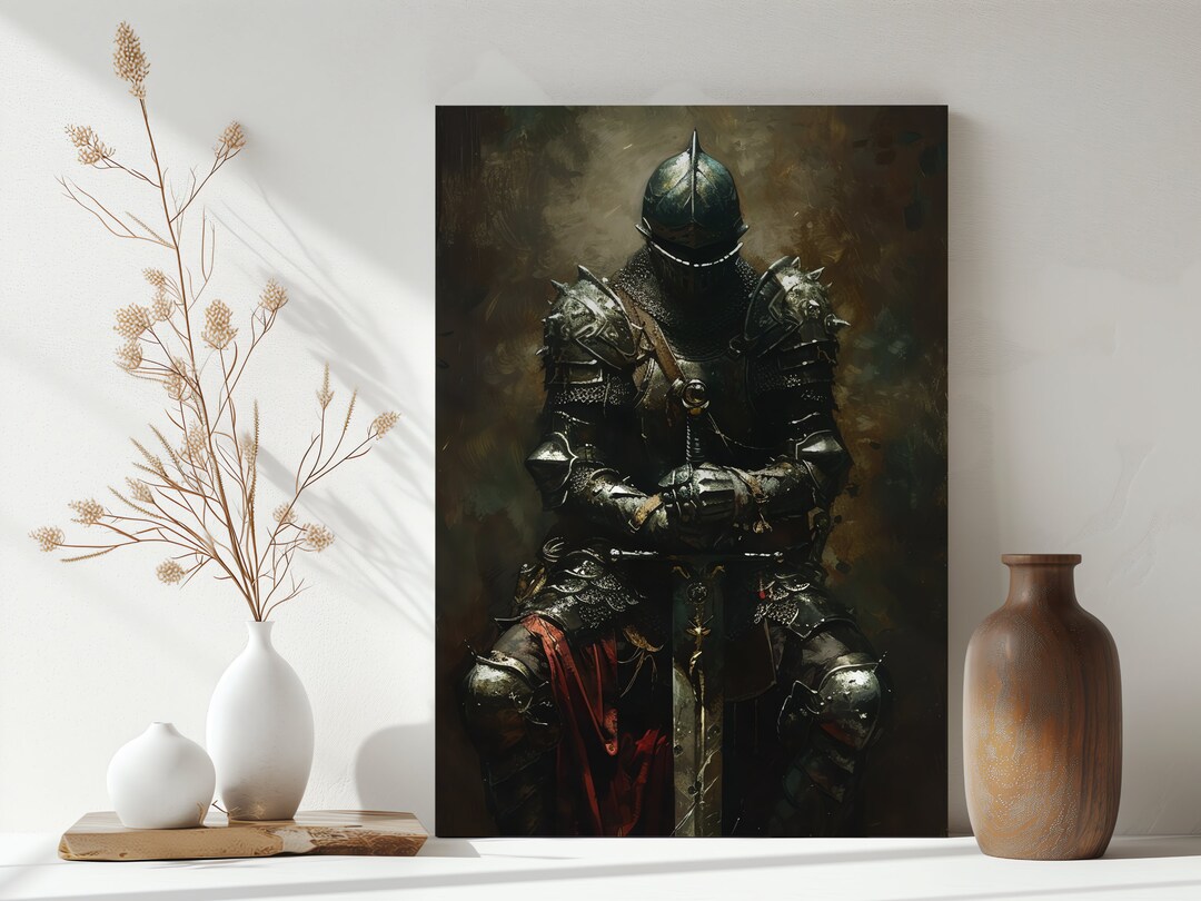 Medieval Knight Sword Art Canvas Painting Shining Plate Armor Fantasy ...