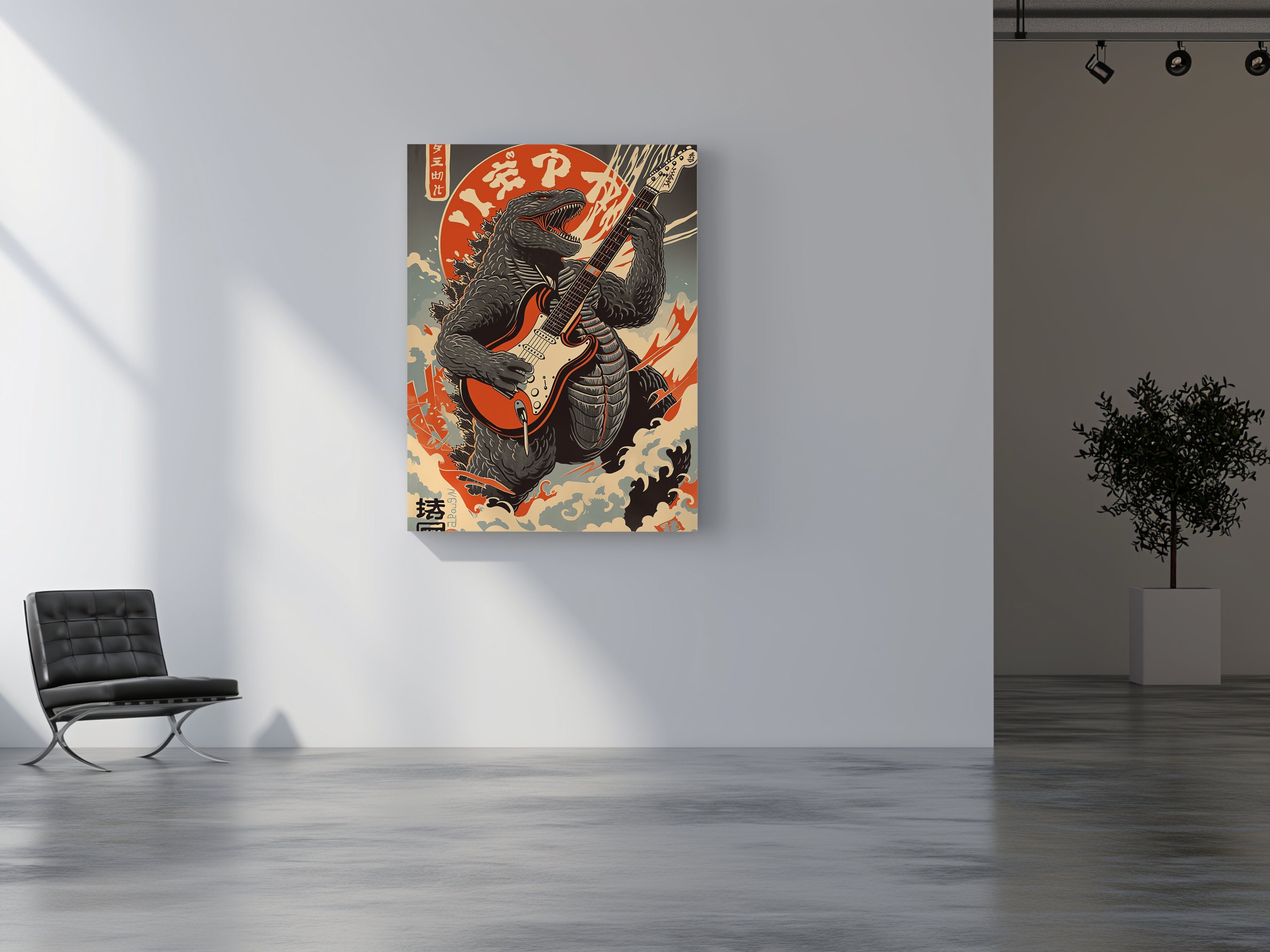 Godzilla Guitarist Funk Punk Rock Metal Canvas Art Print Movie Monster ...