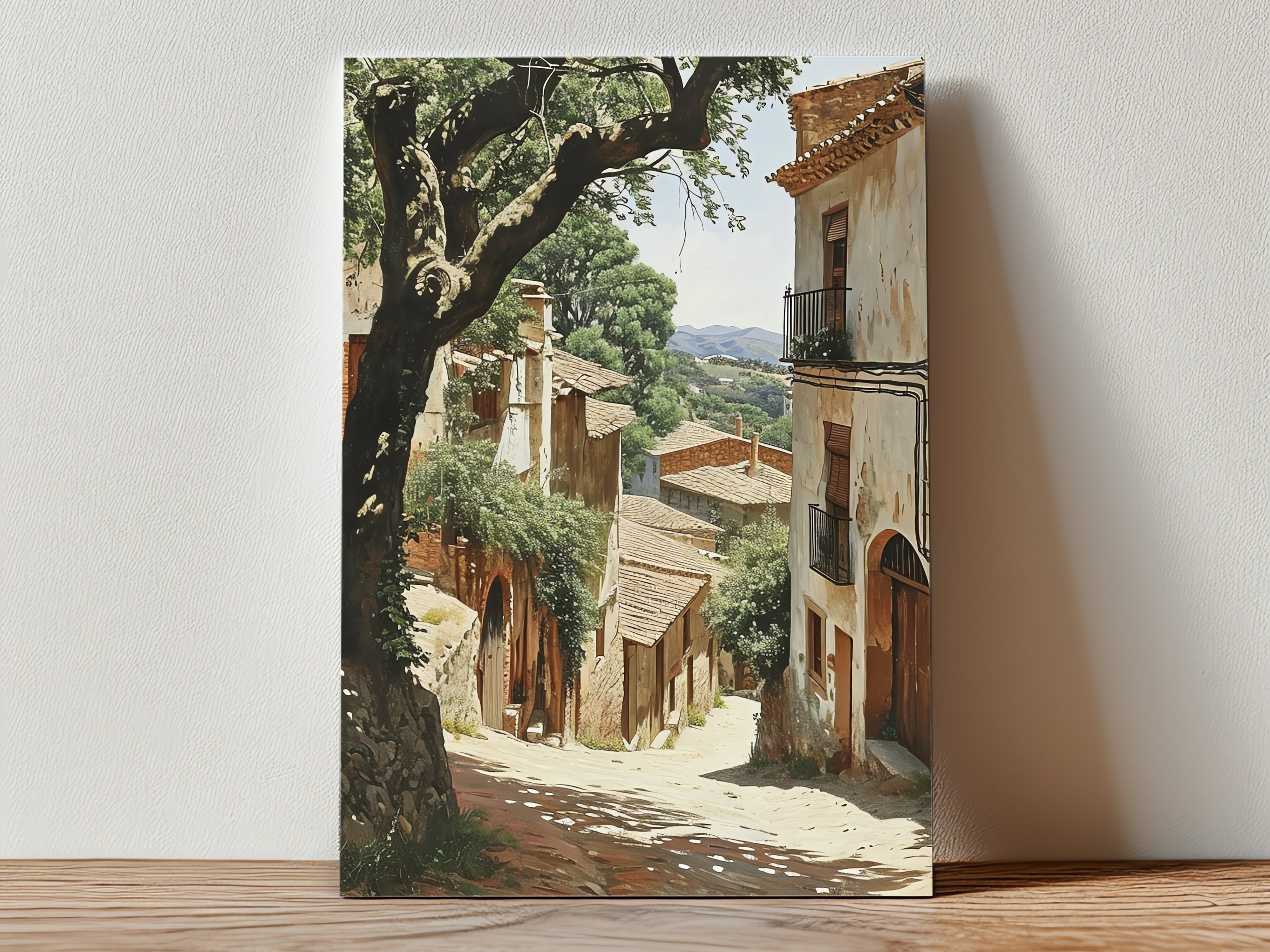 Small Town Streetscape Detailed Matte Canvas Painting Photorealism Art ...