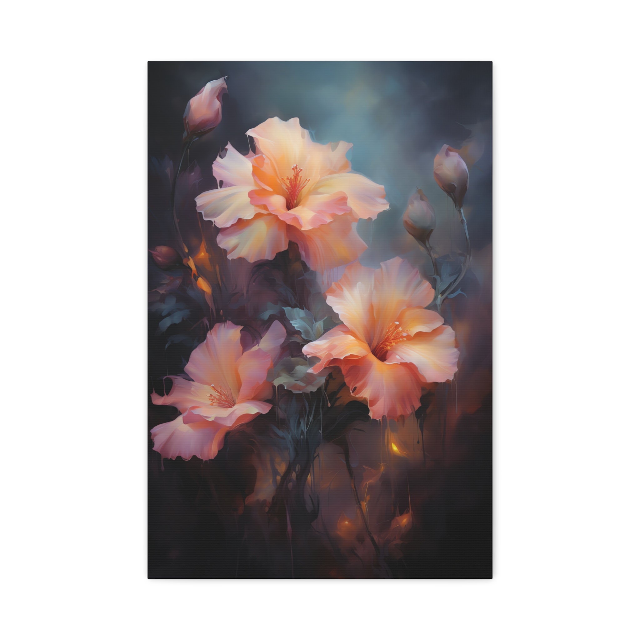 Fantasy Floral Art Canvas Pink Flowers Painting Luminous Oil Artwork ...