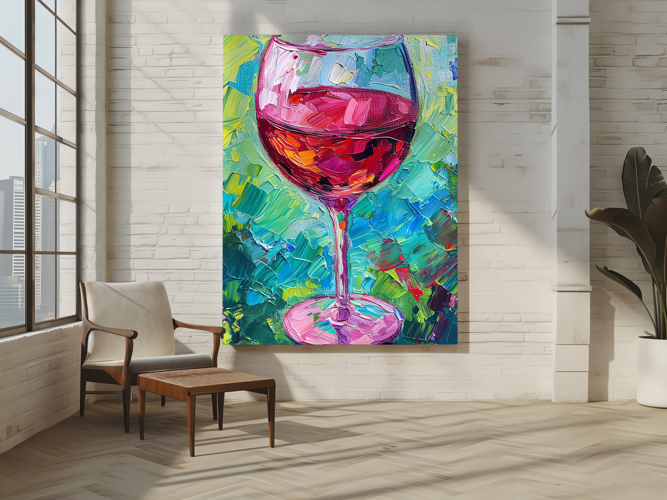 Vibrant Fauvism Wine Glass Art Table Decor Acrylic Palette Knife ...