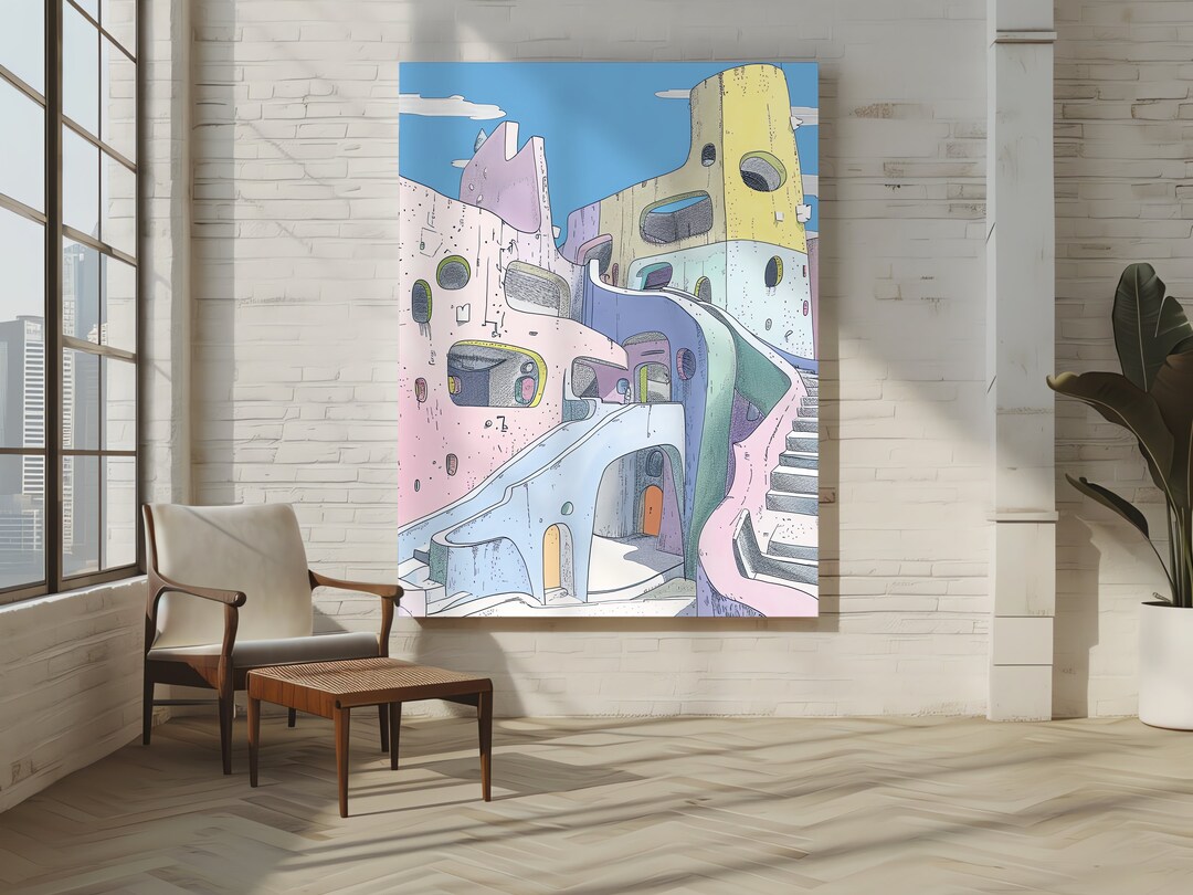 Colorful Moebius-inspired Architecture Art Generative Canvas Ghibli ...