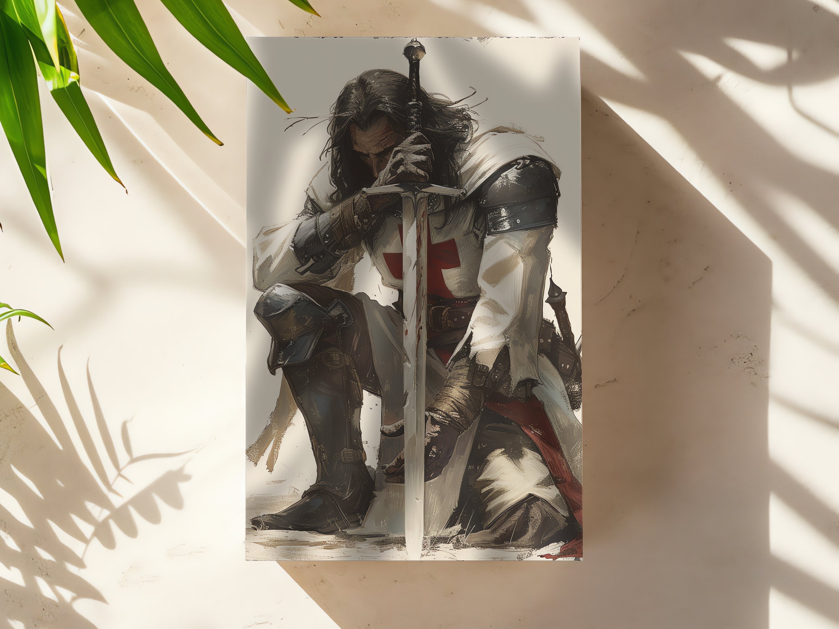Medieval Knight Templar Gothic Art Canvas Holy Crusader Sword Fine Art ...
