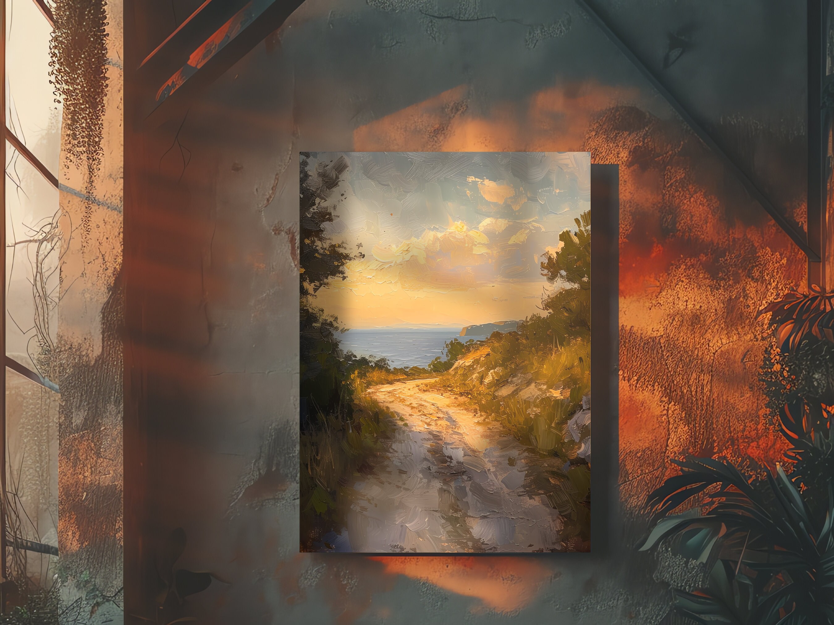 Oceanic Influence on Rustic Path Canvas Art Plein Air Technique Impressionistic Brushwork ...