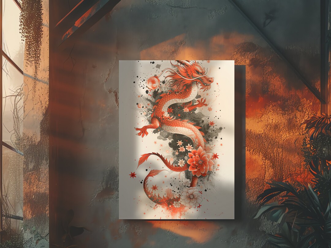 Red Dragon Tattoo Artwork on Canvas Cloisonnism Style Chinese Dragon ...