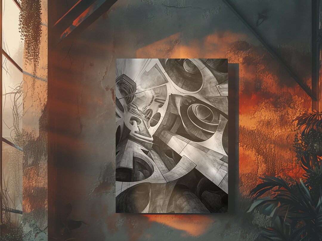 Ultrafine Black and White Clock Tower Canvas Deconstructivist Art MC ...