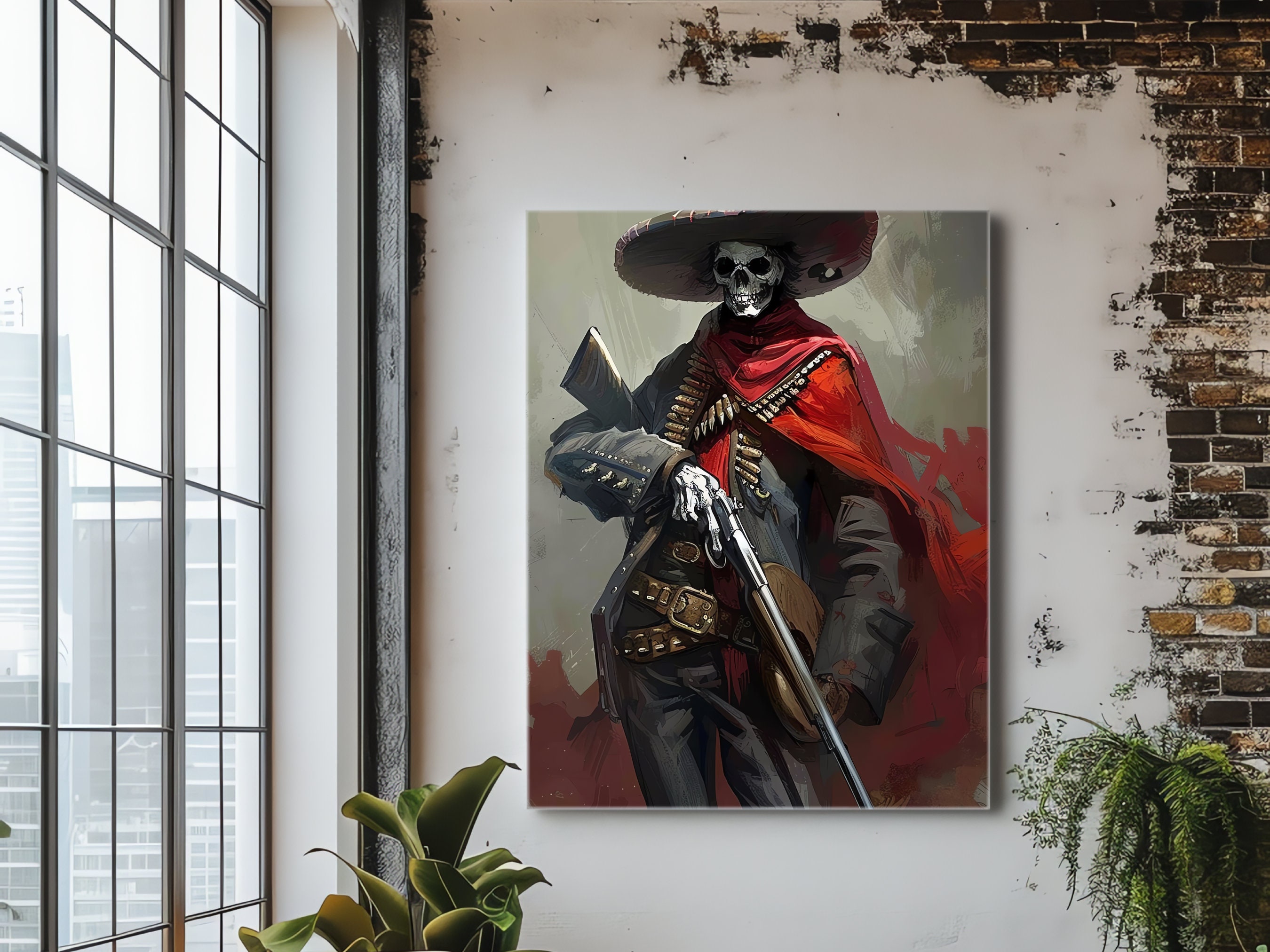 Skeleton Cowboy Mexican Vaquero Canvas Art Vanitas Skull Face ...