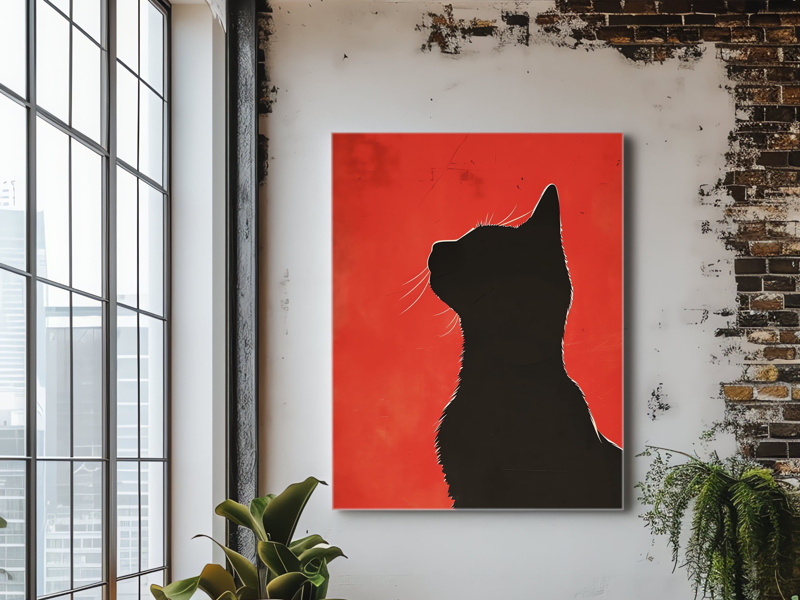 Black Cat Silhouette Red Background Sots Art Inspired Canvas ...