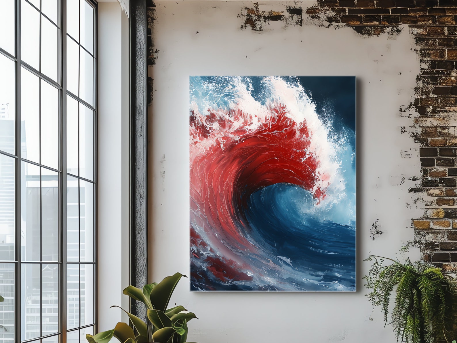 Red Ocean Tsunami Wave Canvas Art Digital Oil Painting Great Wave Decor ...