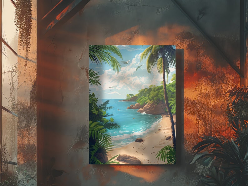 Tropical Beach Canvas Art Palm Tree Painting Matte Detailed Art Coastal ...