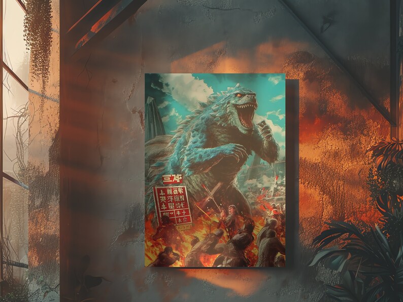 Kaiju Clash Monster Movie Poster Art Godzilla Attacks Scene Shin ...