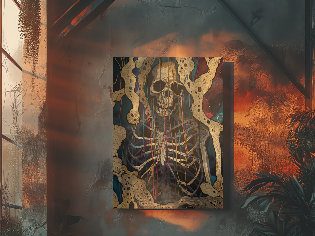 Psychedelic Skeleton Surrealism Canvas Vibrant Art Piece Detailed ...