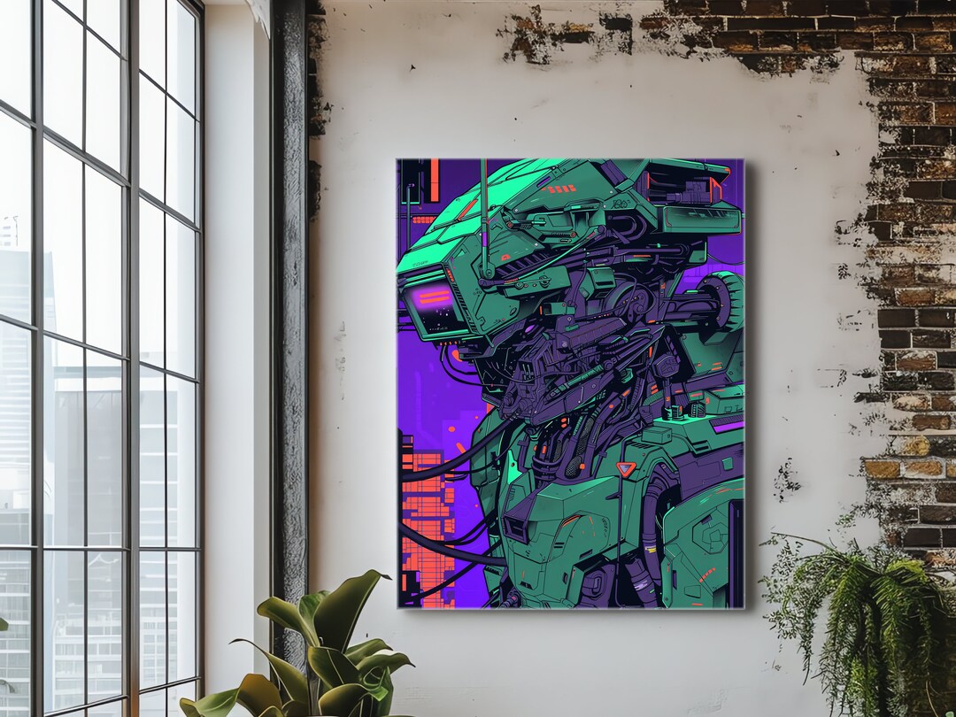 Green and Black Cyborg on Purple Backdrop Cyberpunk Artistry Detailed ...