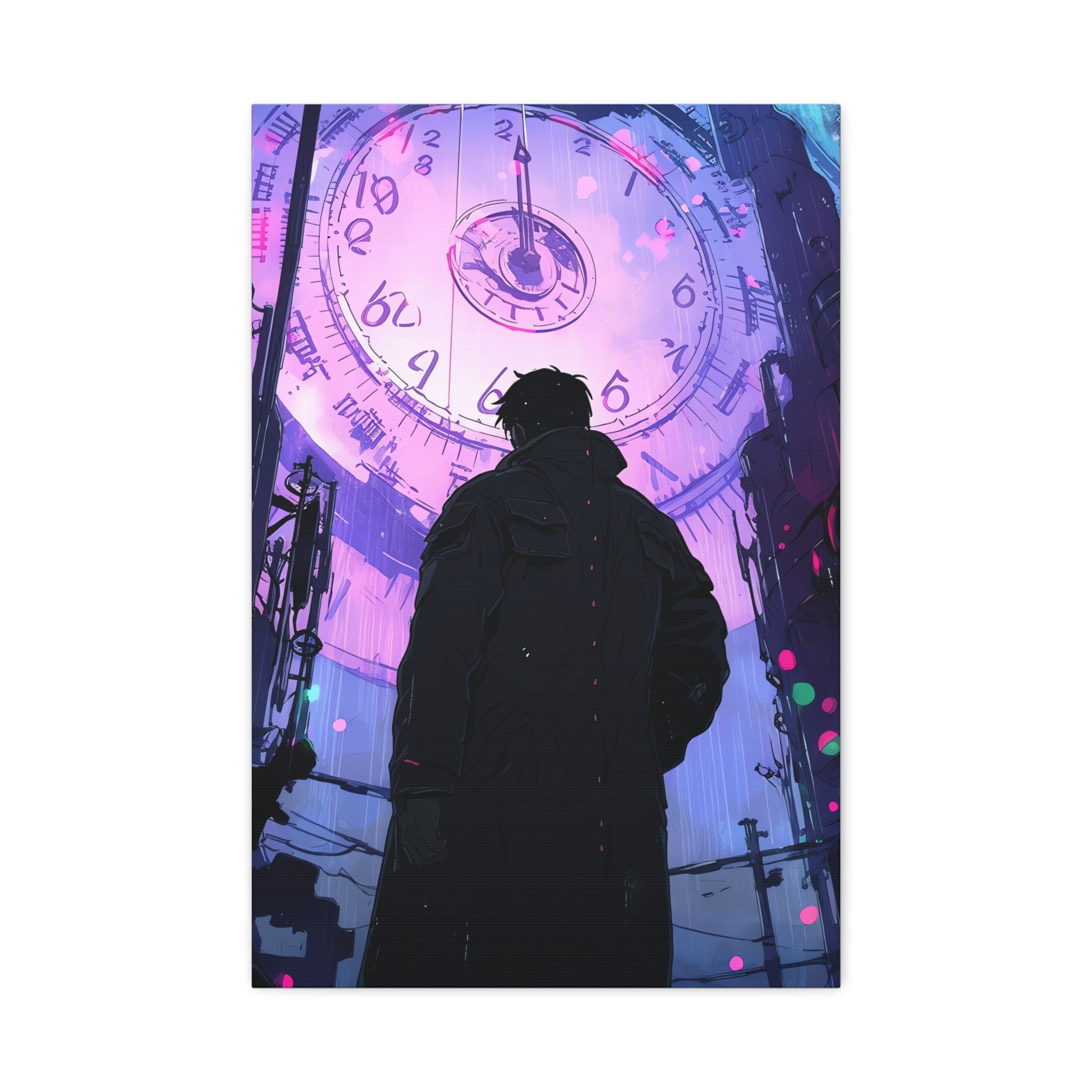 Oversized Clock Cyberpunk Canvas Art 9x4x2 Retrofuturism Cyberpunk ...