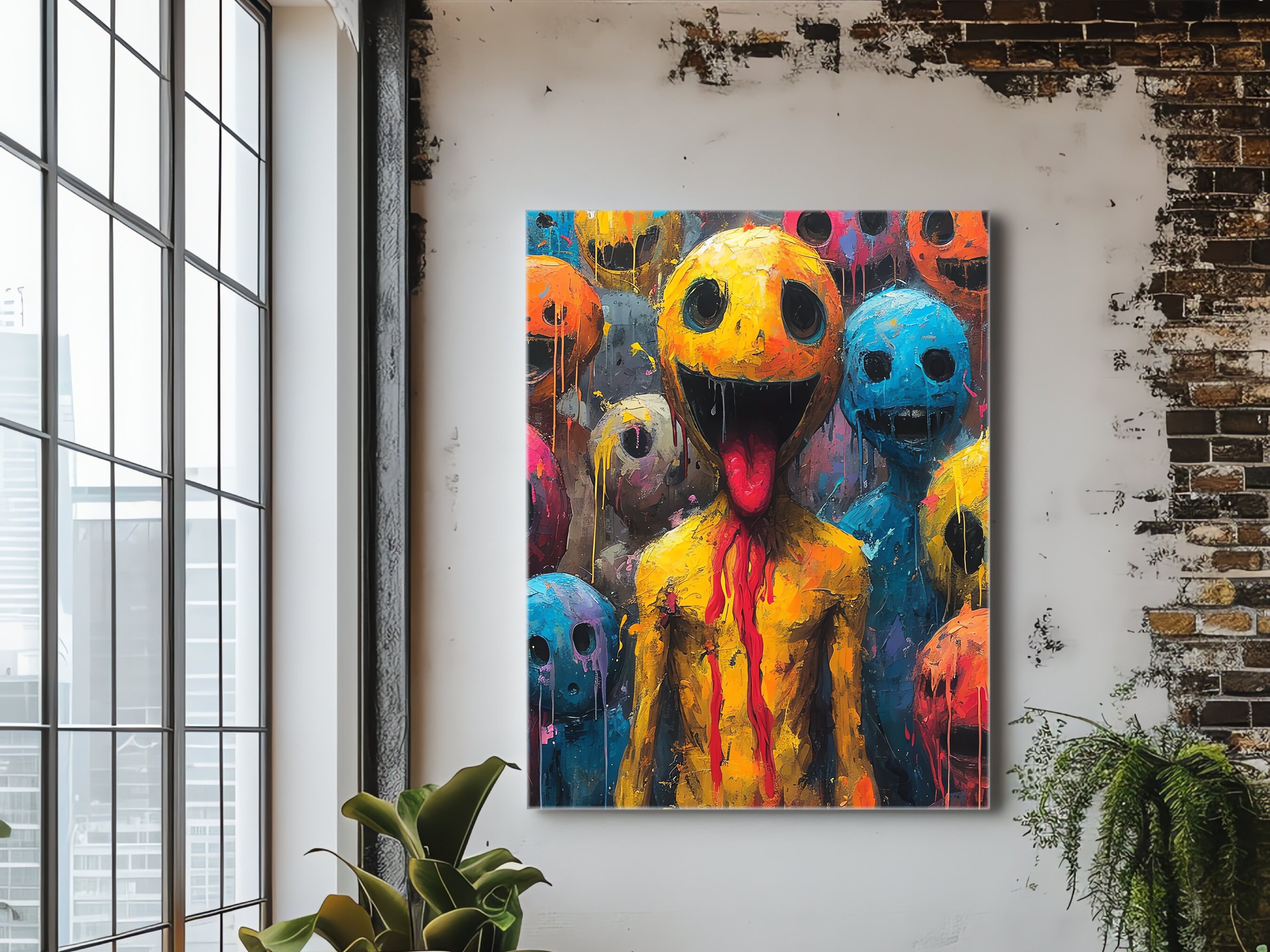 Neo-expressionism Graffiti Art Unique Creepy Face Canvas Surrealistic ...