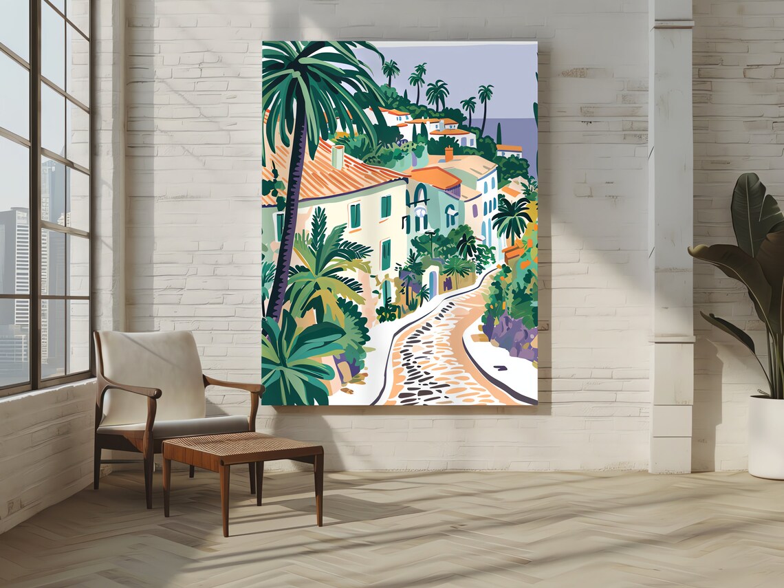 Exotic Palm Street Scene Storybook Style Canvas Art Plein Air Technique ...