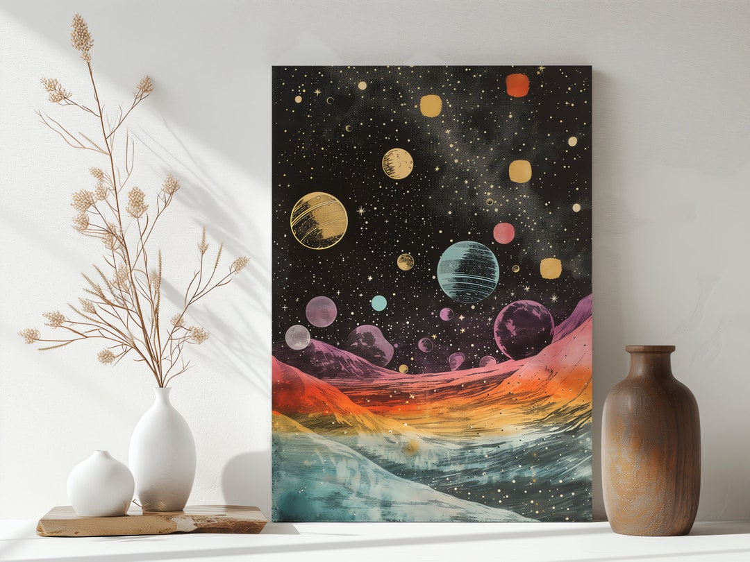 Cosmic Landscape Canvas Detailed Planets & Stars Painting Space Art ...