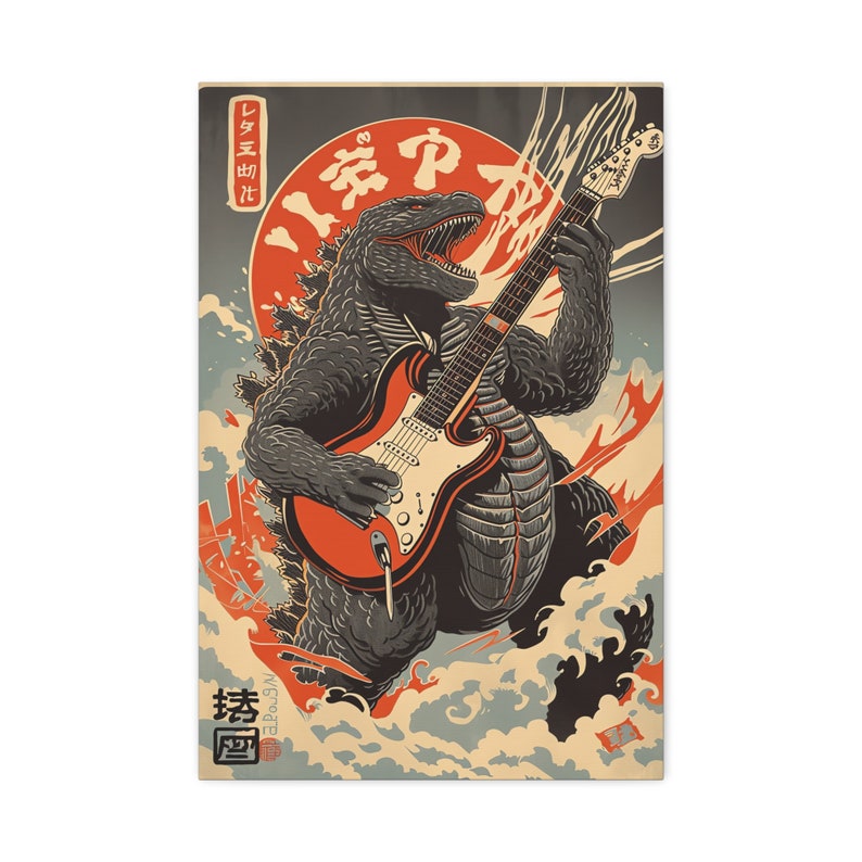 Godzilla Guitarist Funk Punk Rock Metal Canvas Art Print Movie Monster ...