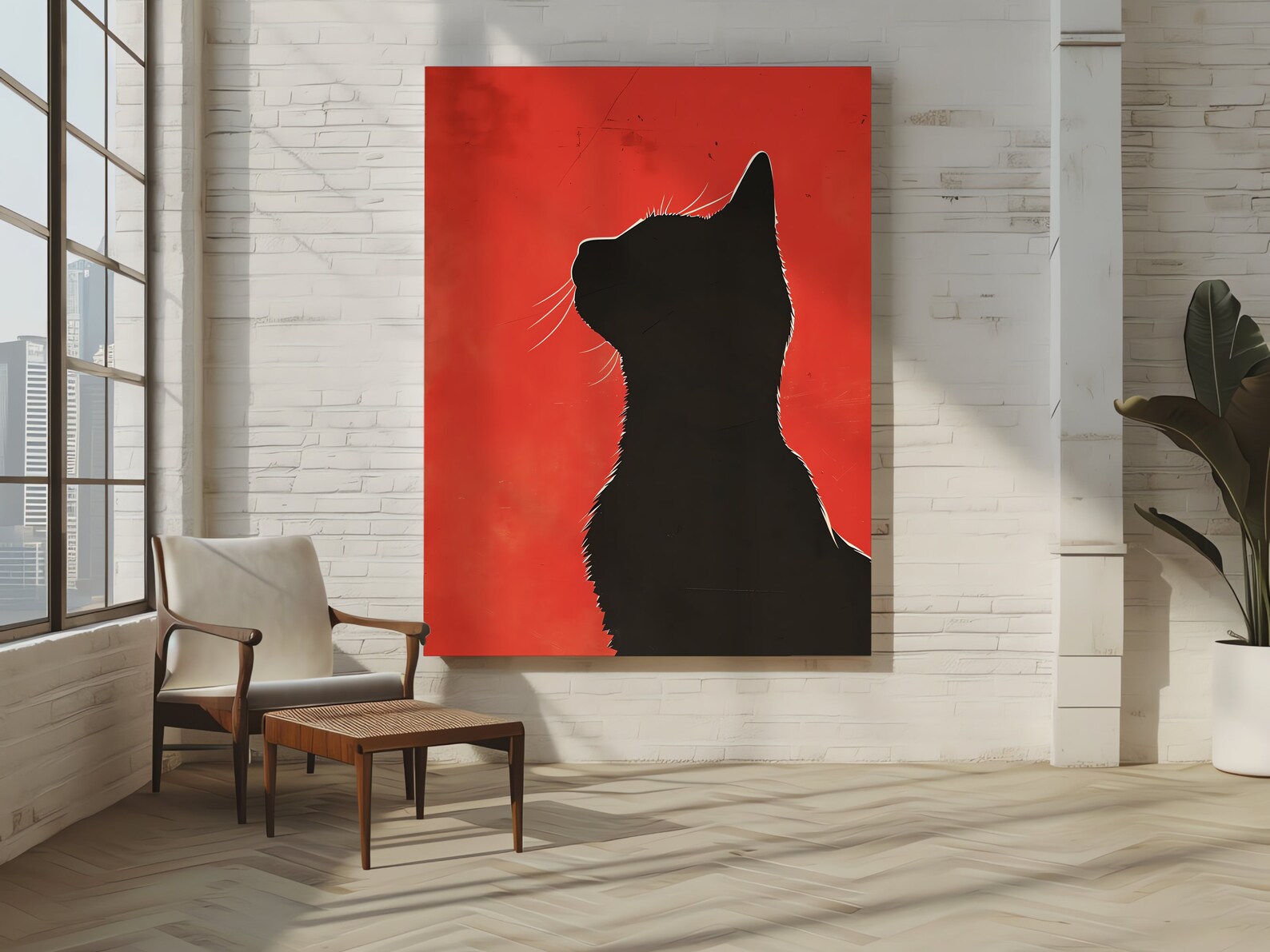 Black Cat Silhouette Red Background Sots Art Inspired Canvas ...