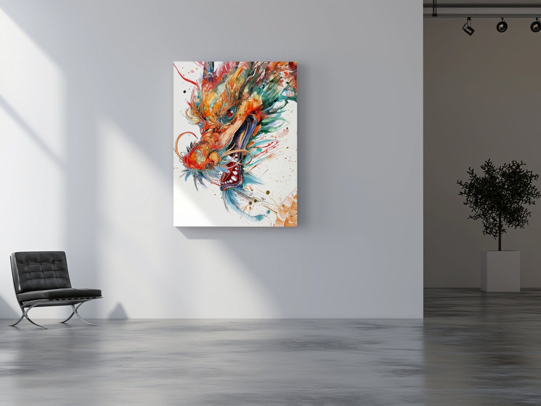 Vibrant Dragon Close-up HD Vector Canvas Art Detailed Fantasy Painting ...