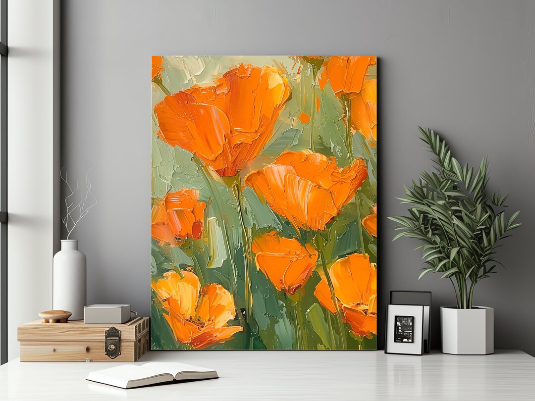 Impressionist Orange Flower Field Impasto Brush Strokes Colorful ...