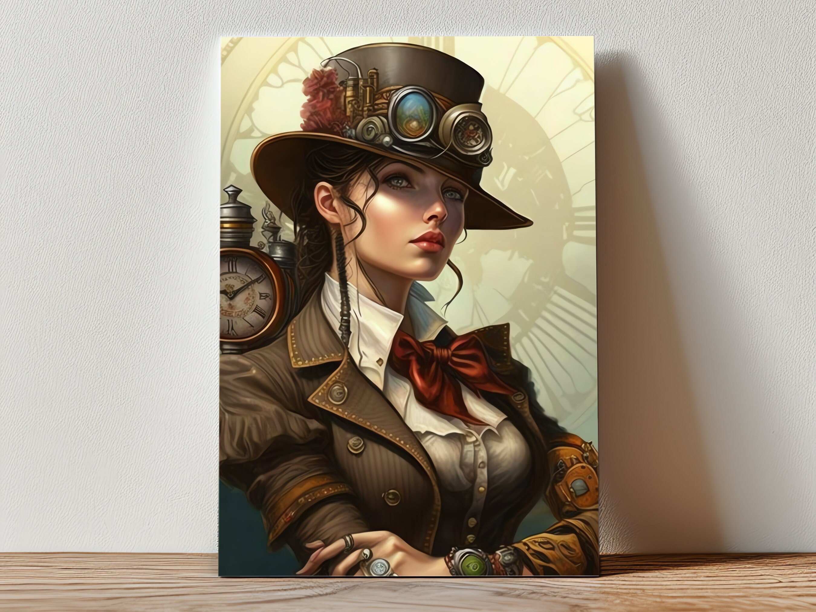 Steampunk Girl Inventor Canvas Art Fantasy & Clock Detail Top Hat ...