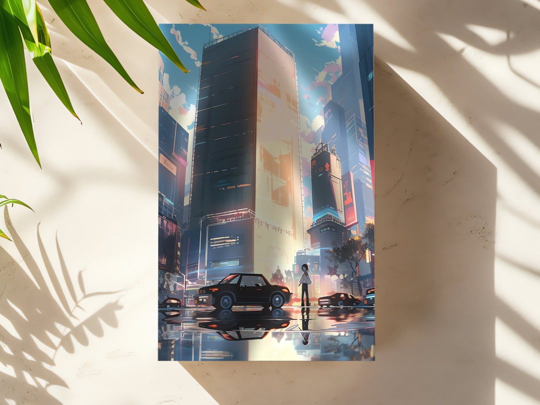 Cyberpunk Anime Cityscape Canvas Man in Metropolis HD Scene Rio De ...